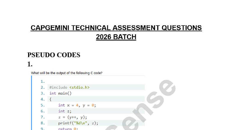 CAPGEMINI TECHNICAL ASSESSMENT QUESTIONS 2026 BATCH - Studocu