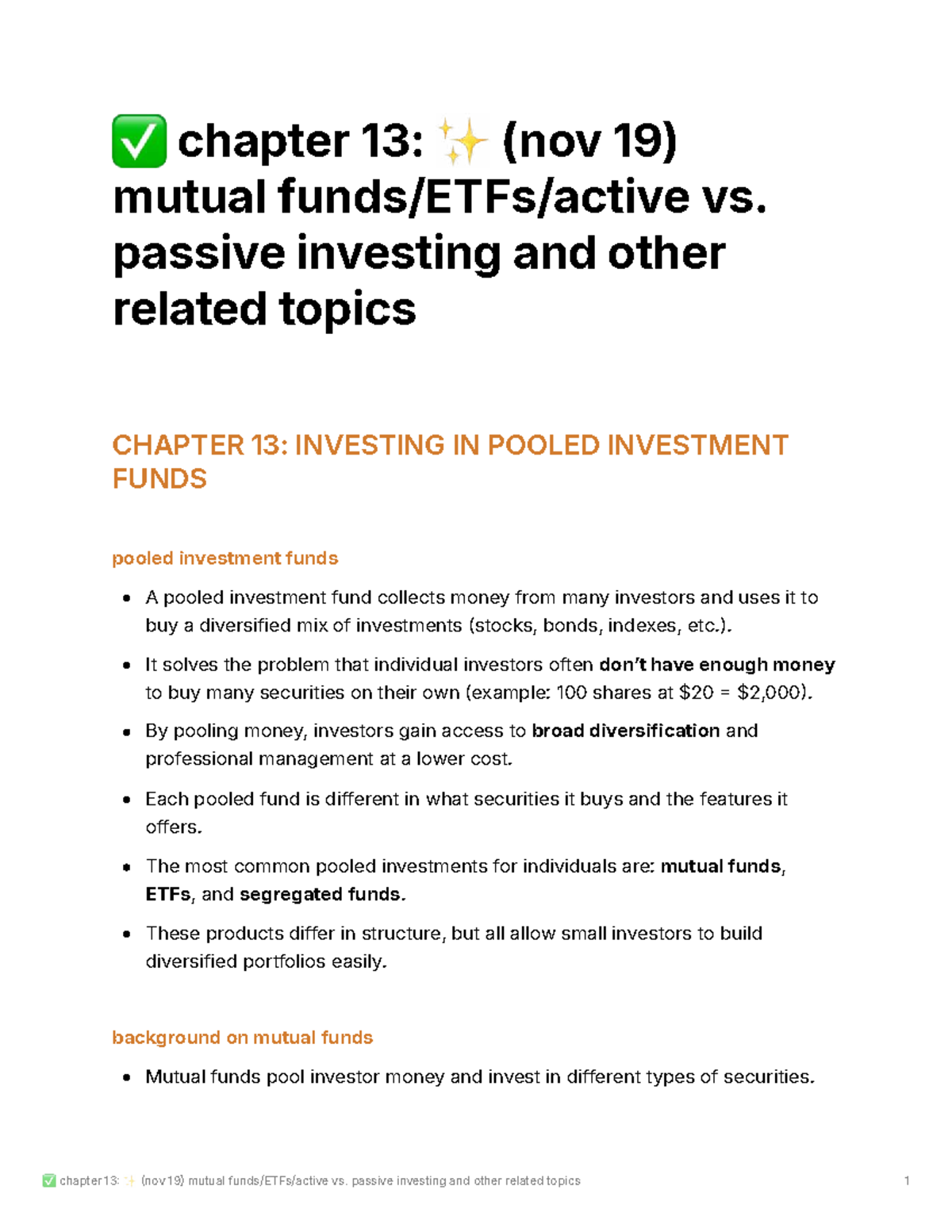 Mos2277 Chapter 13: Mutual vs. Passive Investing Insights - Studocu