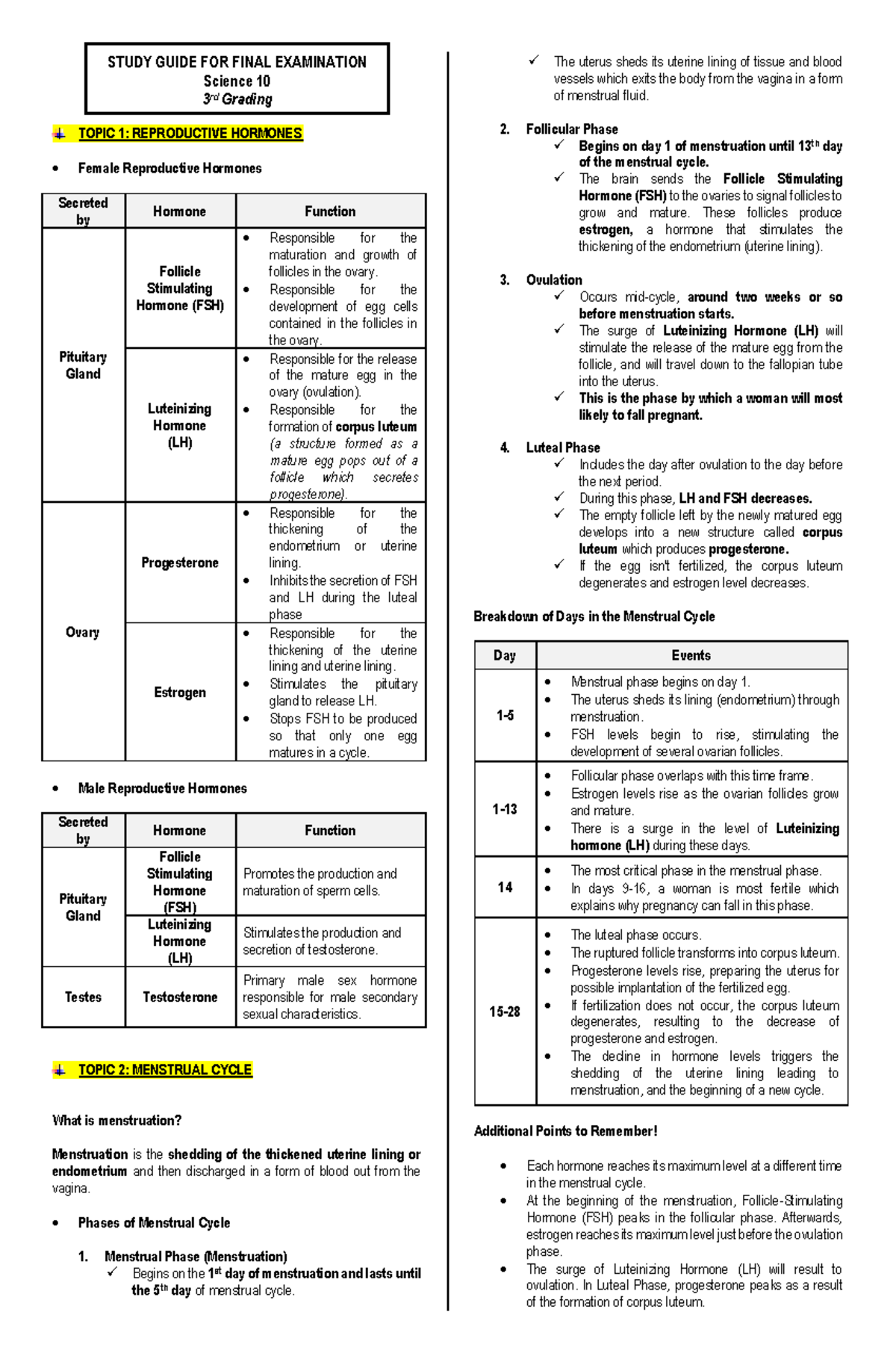 3RD Grading Science 10 Study Guide - STUDY GUIDE FOR FINAL EXAMINATION ...
