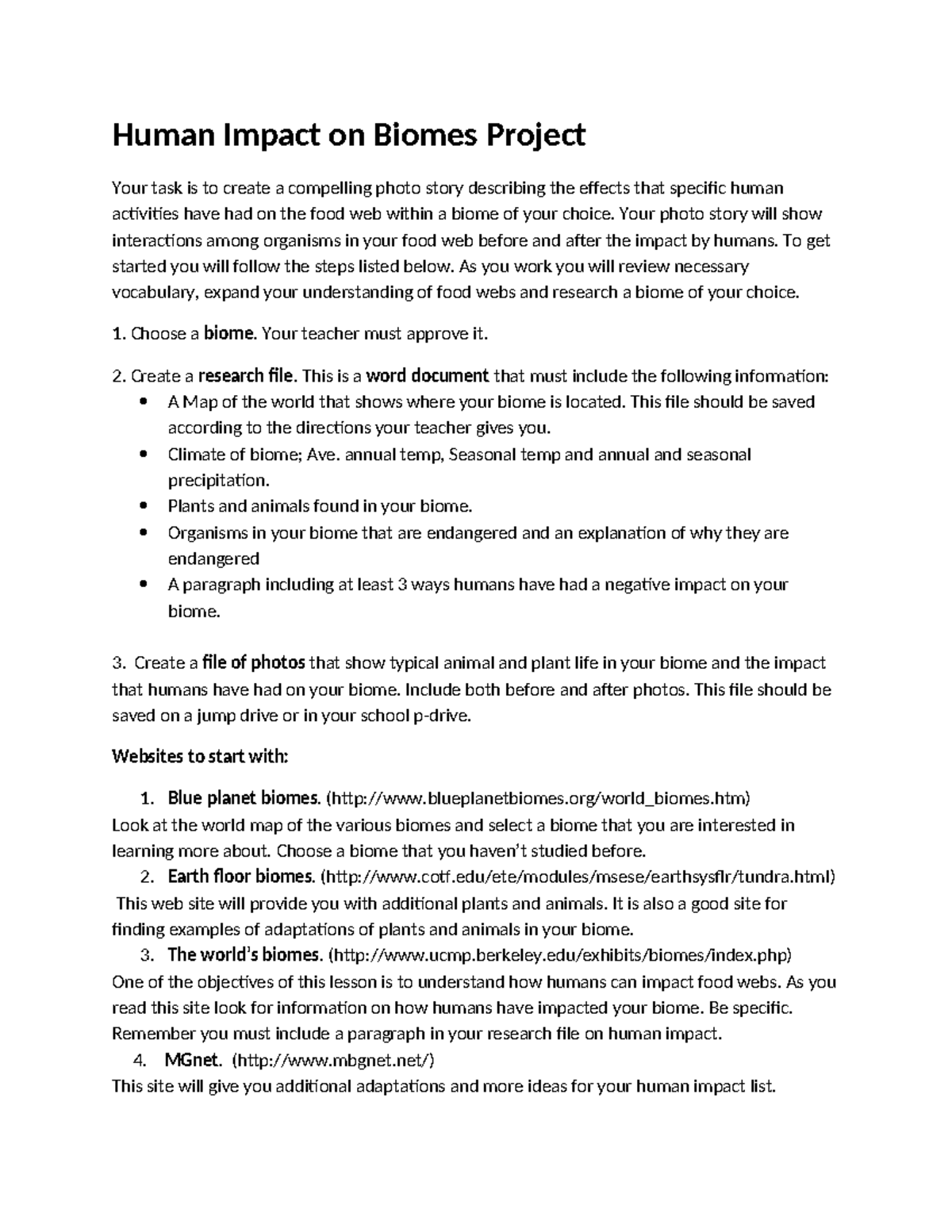 Human Impact on Biomes: Food Webs & Ecosystem Changes Project - Studocu