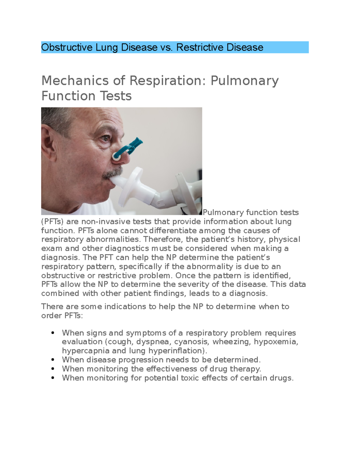 Obstructive vs. Restrictive Lung Disease: Pulmonary Function Tests ...