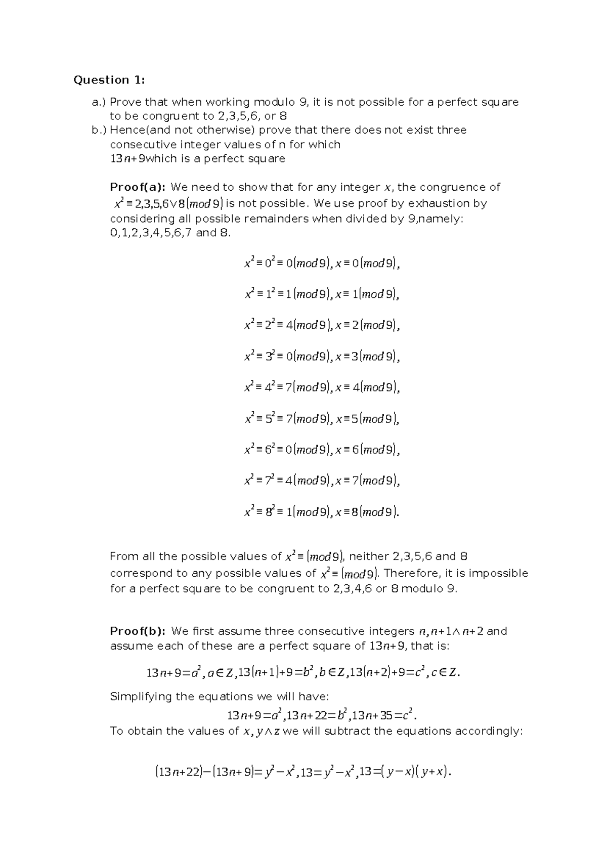 Proofs on Modulo 9 and Divisibility Relations - 1081 Assignment - Studocu