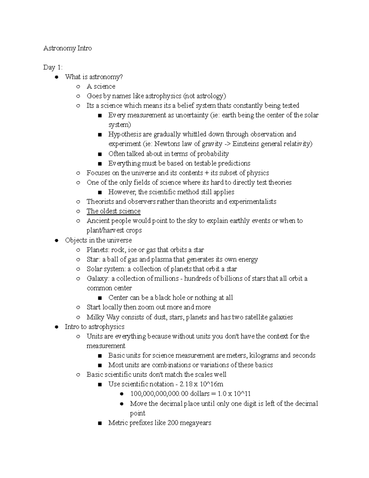 Astronomy 1 - Lec Notes ( ' ' ) - Astronomy Intro Day 1: What is ...