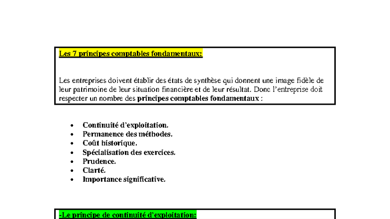 Les 7 Principes Comptables Fondamentaux - Cours de Comptabilité - Studocu