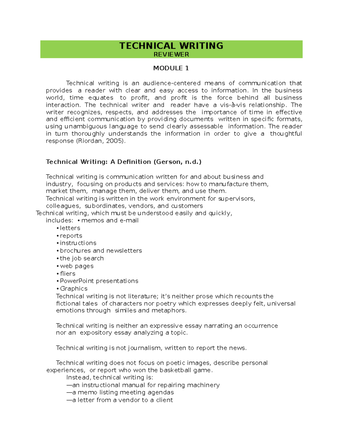 Technical- Writing- Reviewer - Education - UCC - Studocu