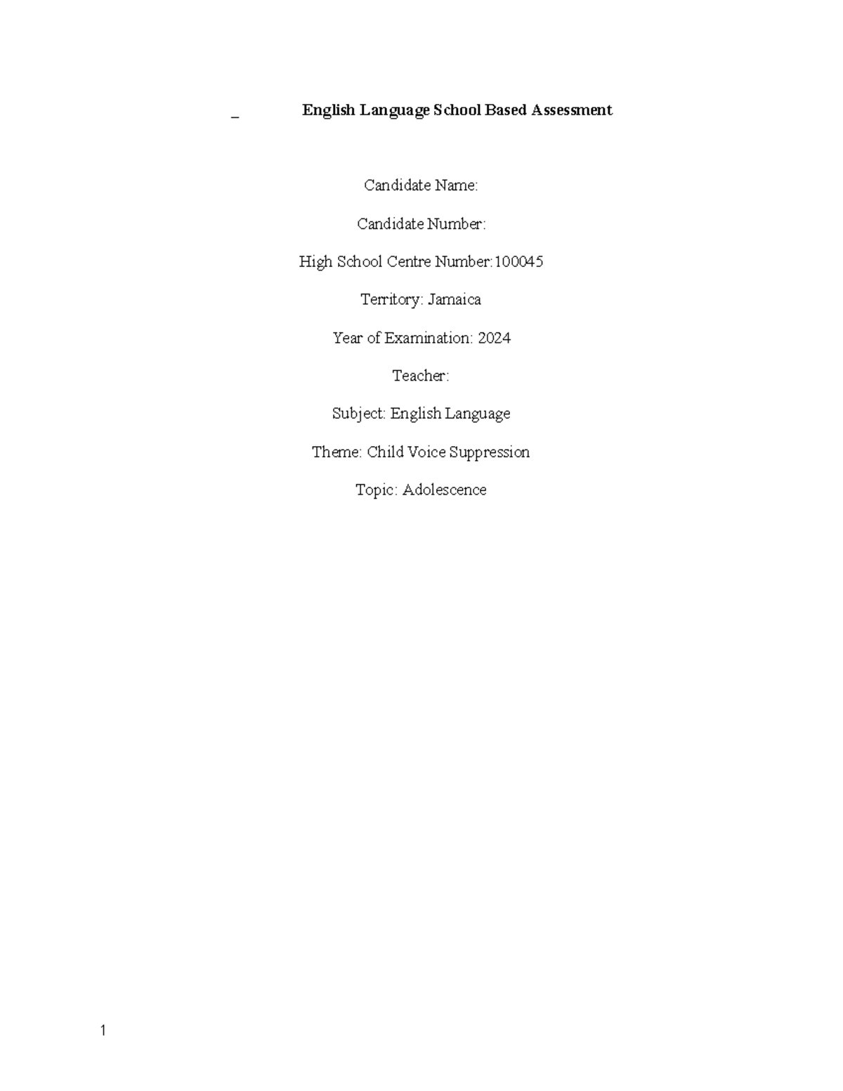 English A SBA Copy - Bwbabz. Zbzbsb - _ English Language School Based ...