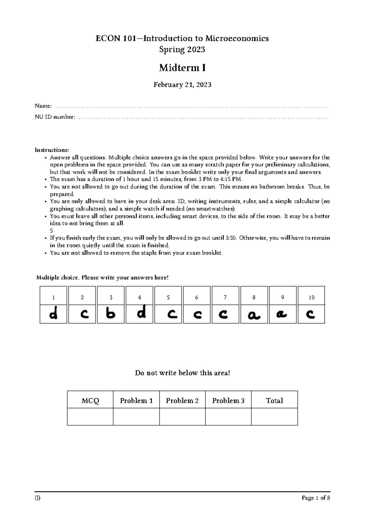 Midterm 1 ECON 101 Spring 2023 Solutions and Answer Key - Studocu