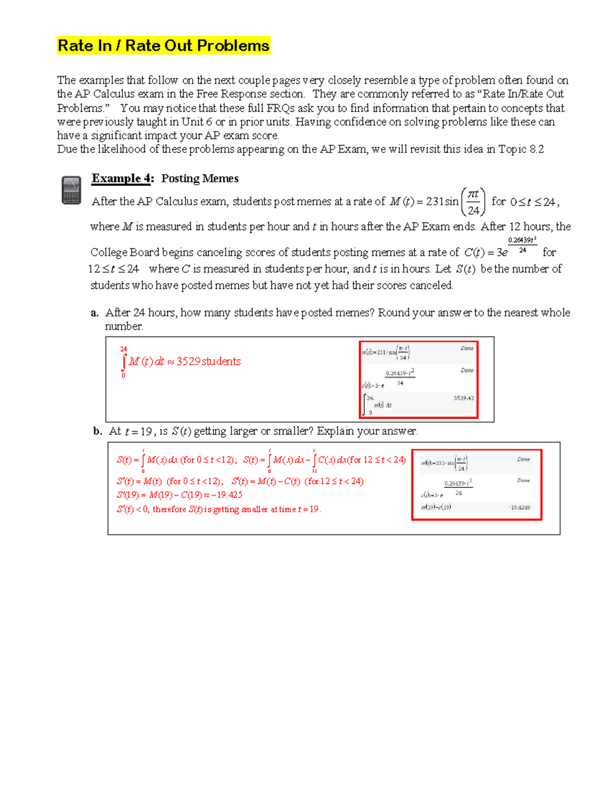 AP Calculus Rate In Rate Out Problems - Homework 6 - Studocu