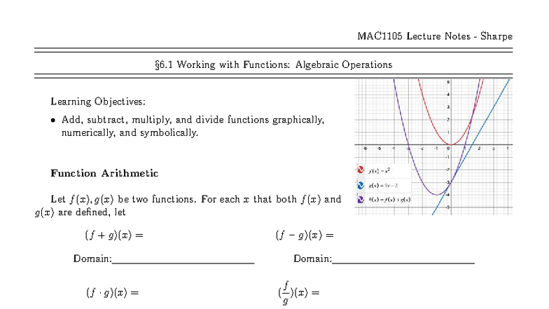 MAC1105 Lecture Notes: Functions and Polynomial Operations - Studocu