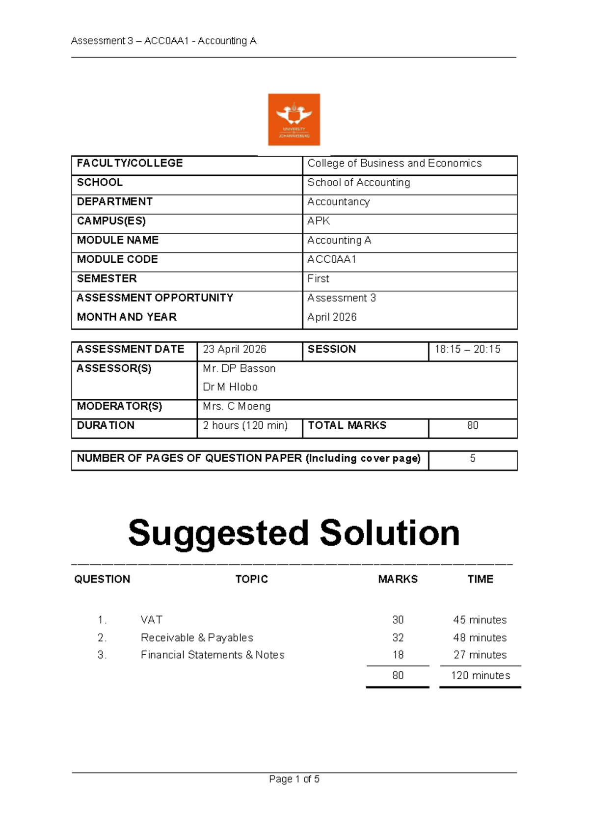 Assessment 3 Solution for ACC0AA1 Accounting A - April 2026 - Studocu