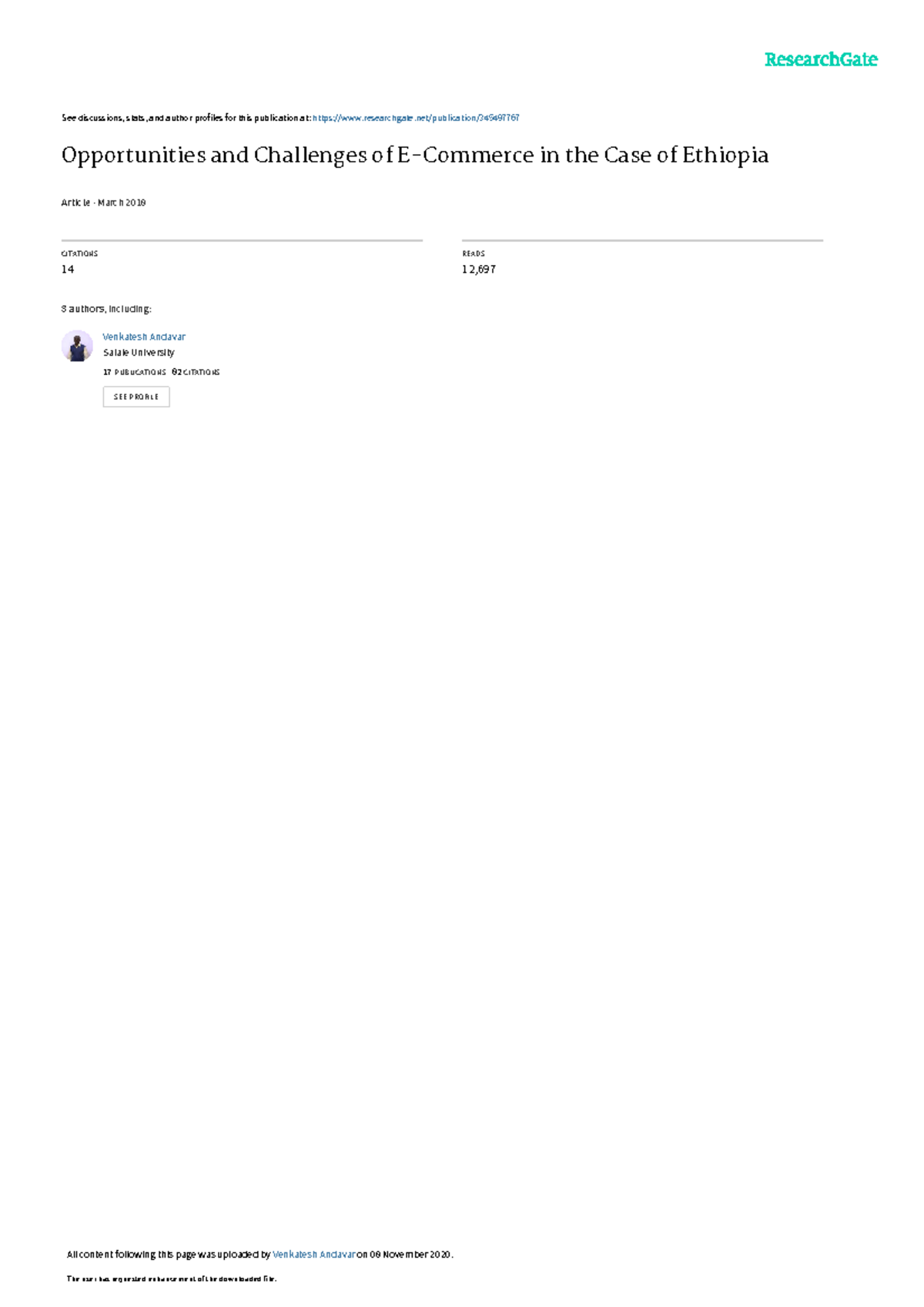 Opportunities and Challenges of E-Commerce in Ethiopia (ECOM 101) - Studocu