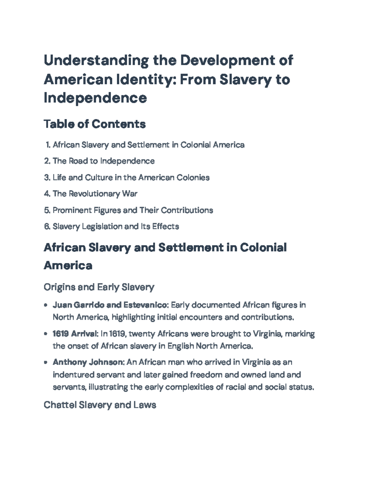 American Identity Development: Slavery to Independence - HIST101 Final ...