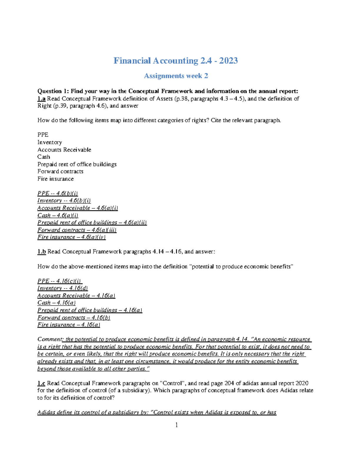Financial Accounting 2.4 - Assignments Week 2 2022-2023 - Studeersnel