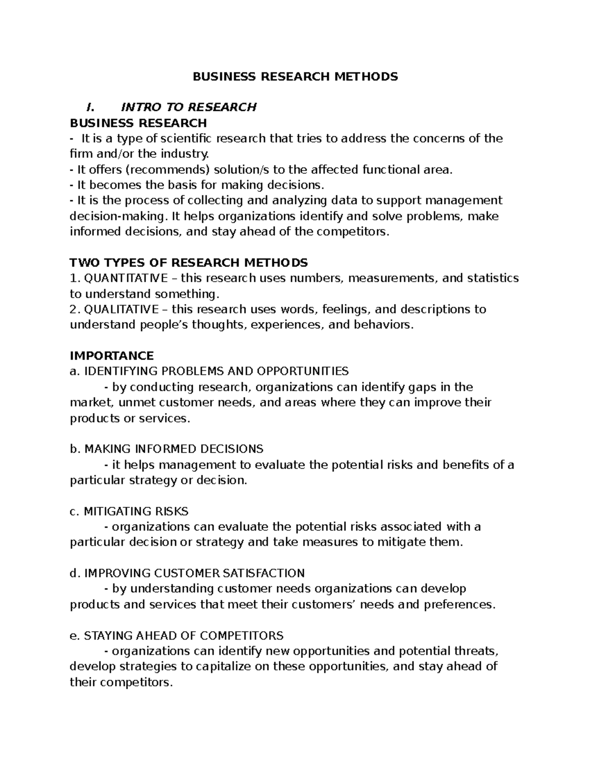 BUSINESS RESEARCH METHODS I: Comprehensive Study Notes - Studocu