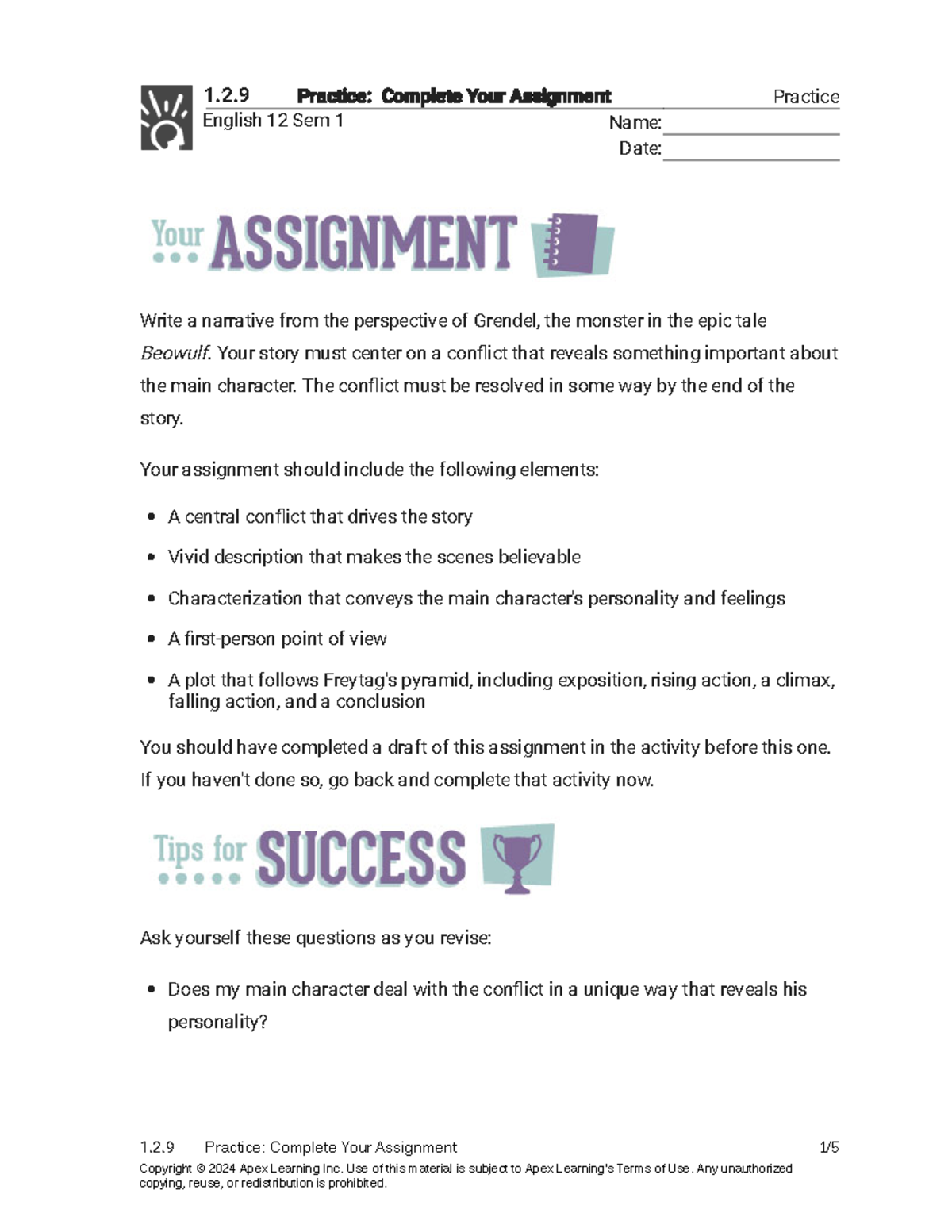 1.2.9 Narrative Assignment: Grendel's Perspective in Beowulf - Studocu