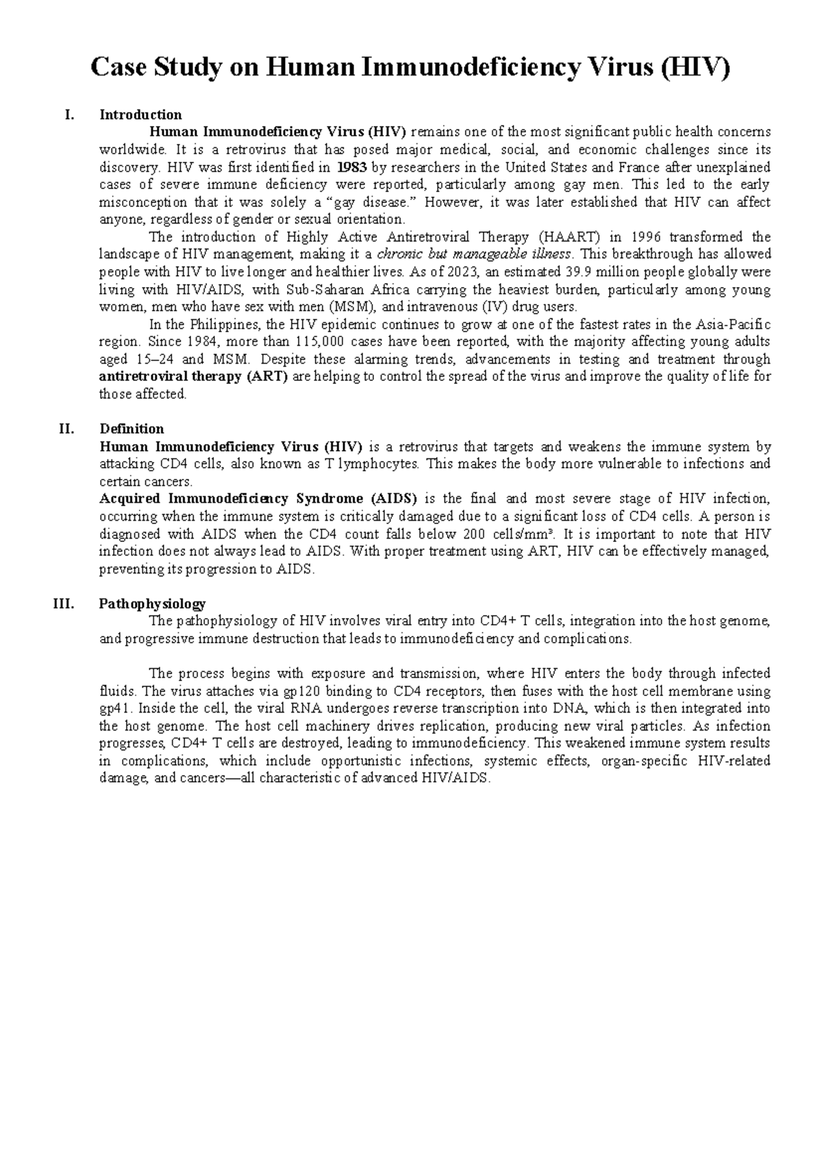 Case Study on Human Immunodeficiency Virus (HIV) - Overview and ...