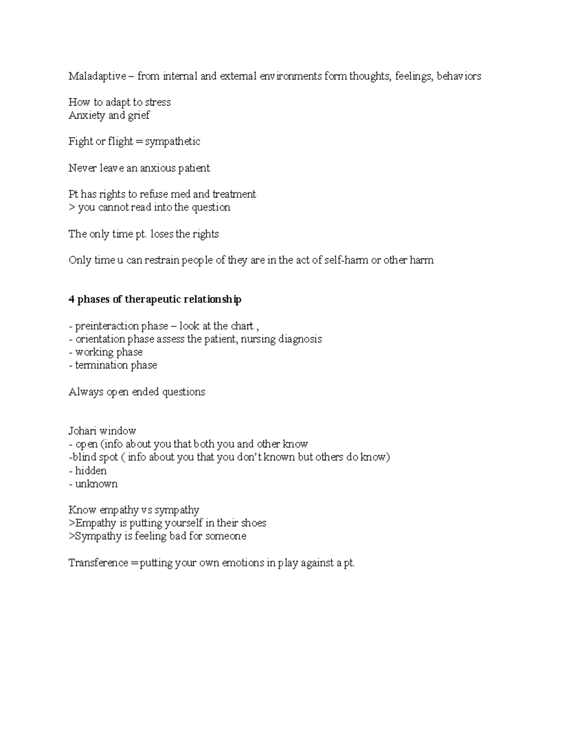 Maladaptive Behaviors: Lecture Notes on Stress Adaptation and Patient ...