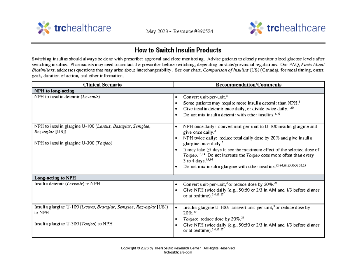 Insulin Switching Guidelines: Safe Procedures & Monitoring Techniques ...
