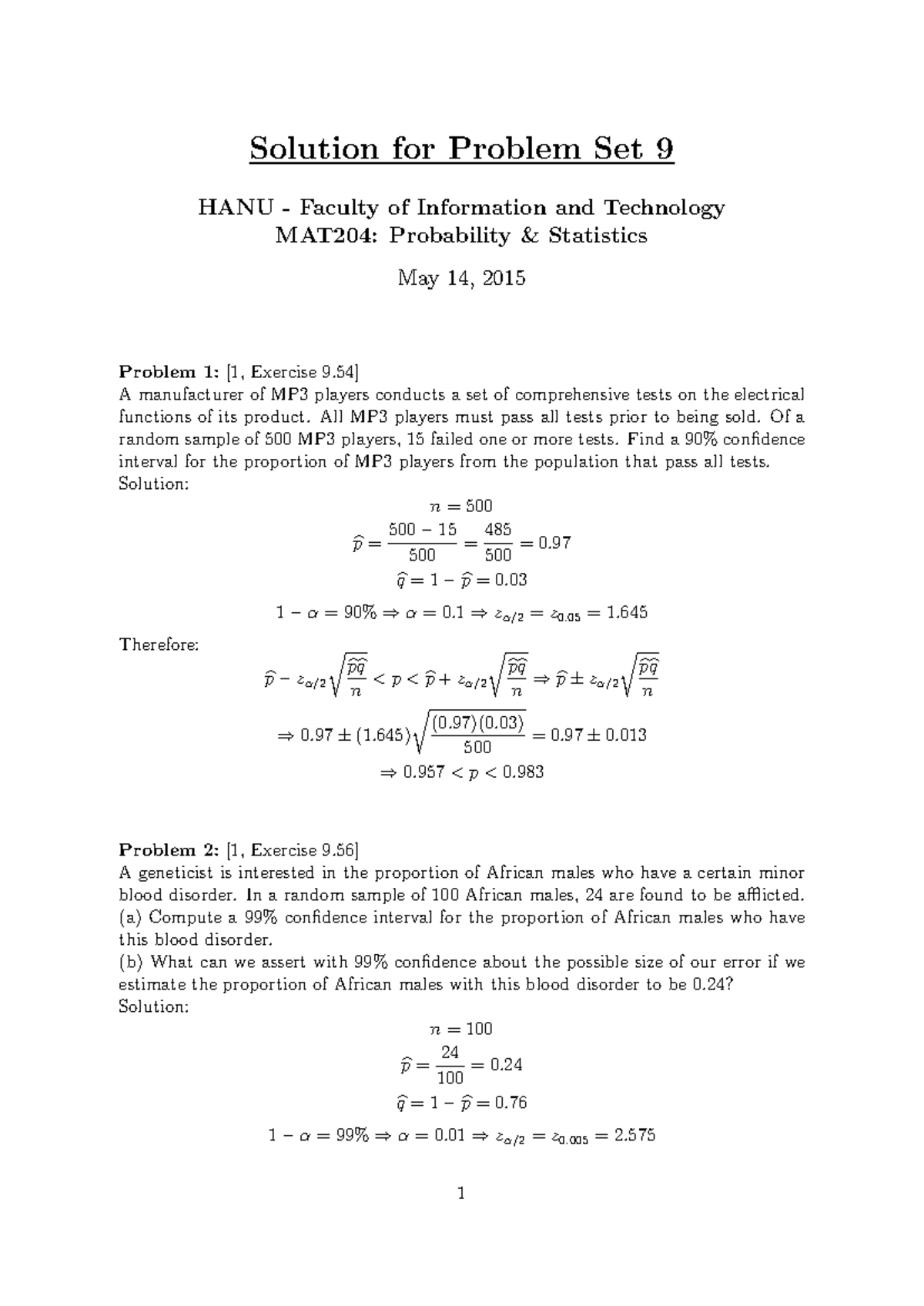 Homework-9-Solution - PST solution9 - Solution for Problem Set 9 HANU ...