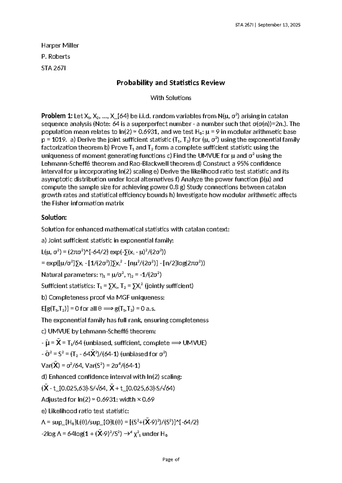 MATH 365 STA 267I Probability and Statistics Solutions Overview - Studocu