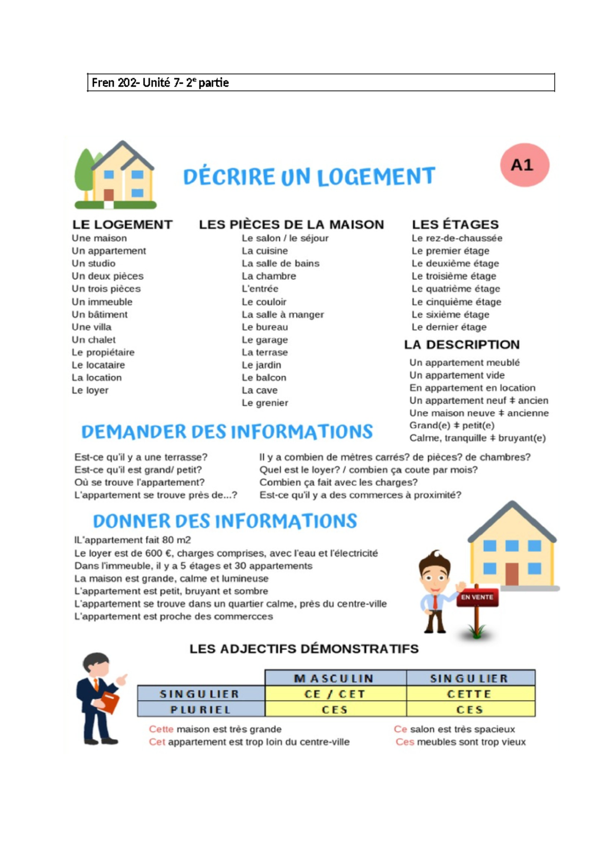Fren 202 - Unité 7 : Adjectifs irréguliers et Pronoms COD - Studocu