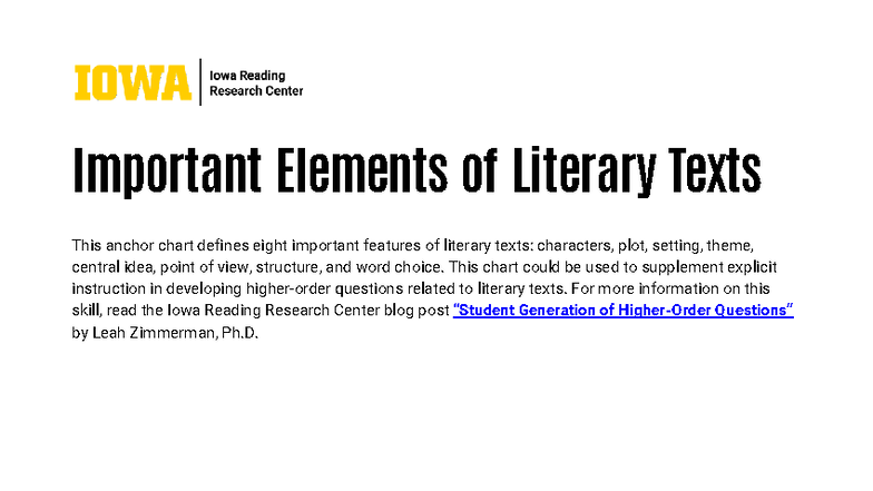 Important Elements of Literary Texts: Key Features Explained - Studocu