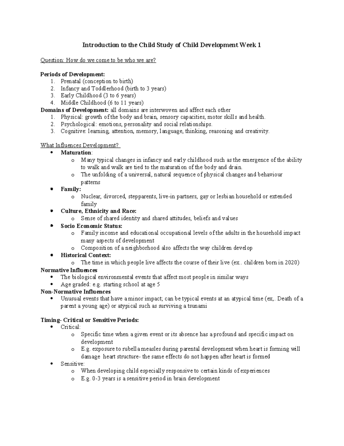 Introduction to Child Development: Key Concepts Week 1 - Studocu