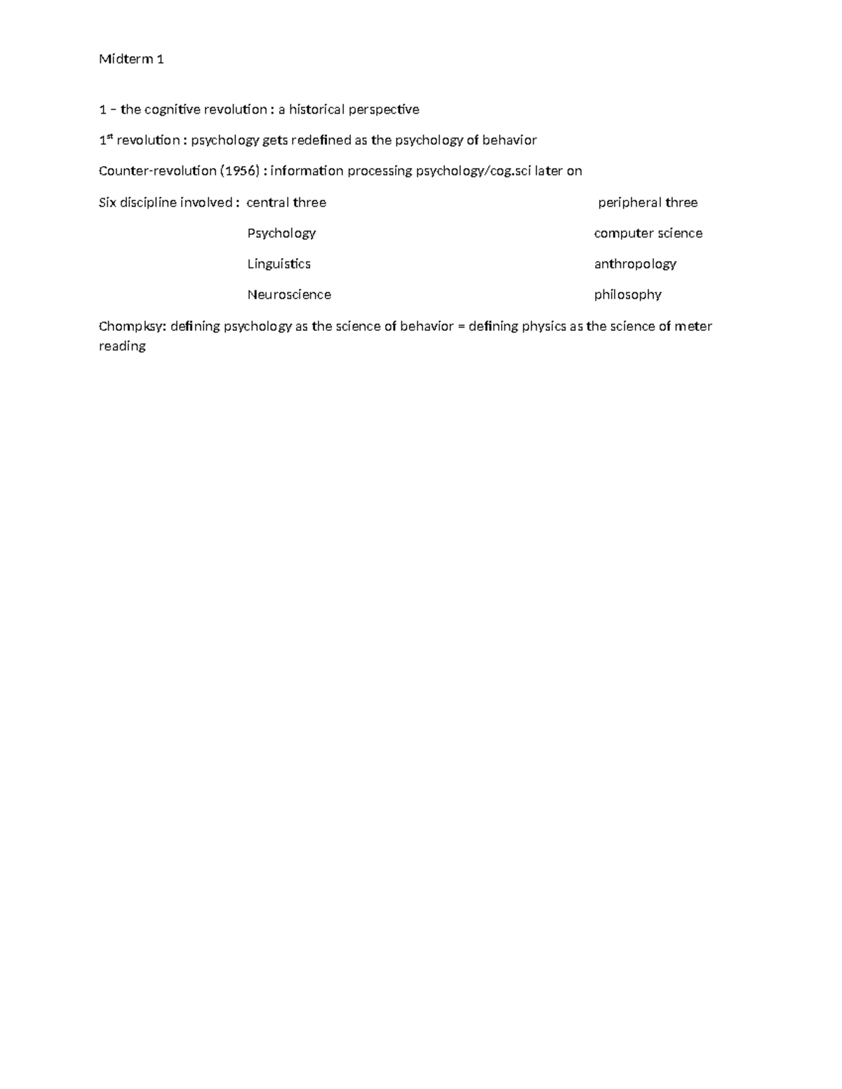 Midterm 1 & 2 Readings Summary: Cognitive Revolution & Social ...