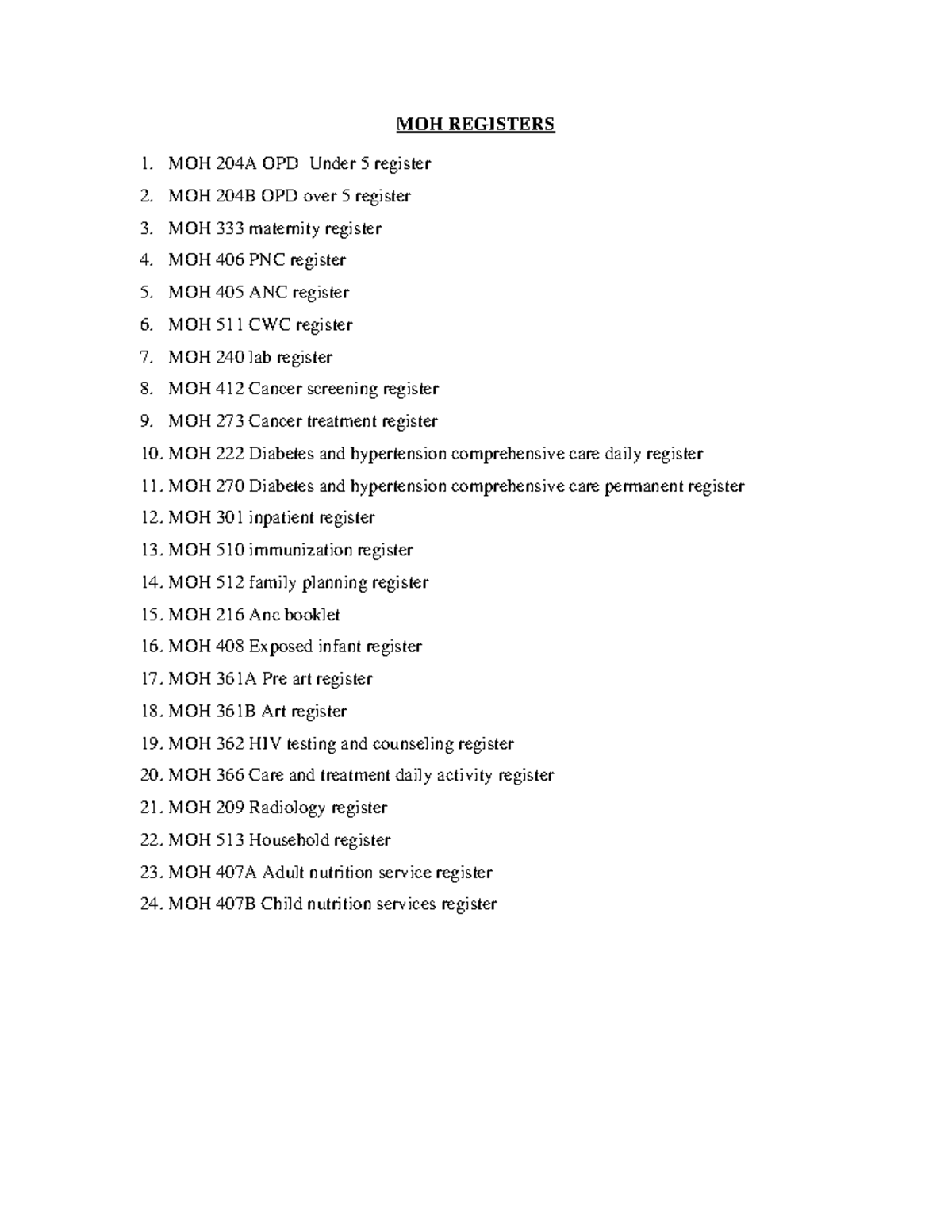 MOH Registers and Summary Tools for Health Care Documentation - Studocu