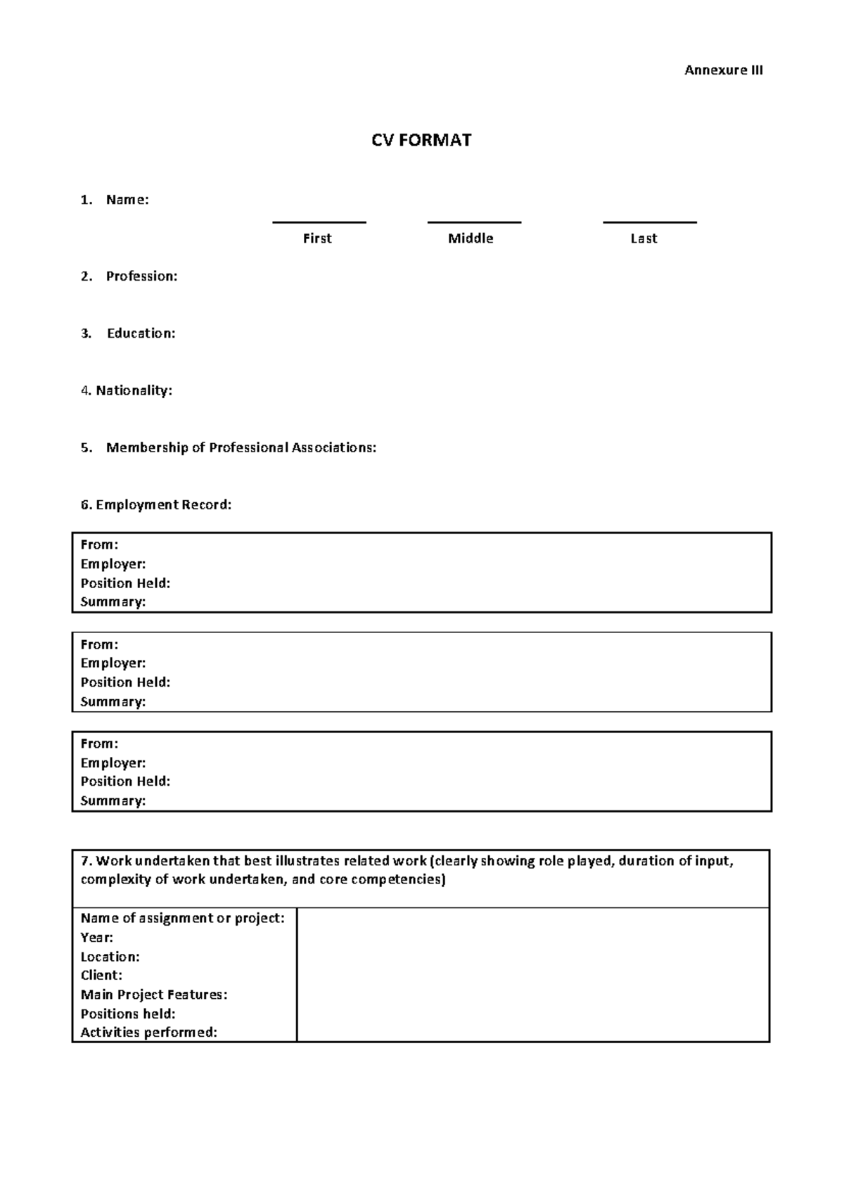 Annexure III - CV Format for UK & India Lead Applicants - Studocu
