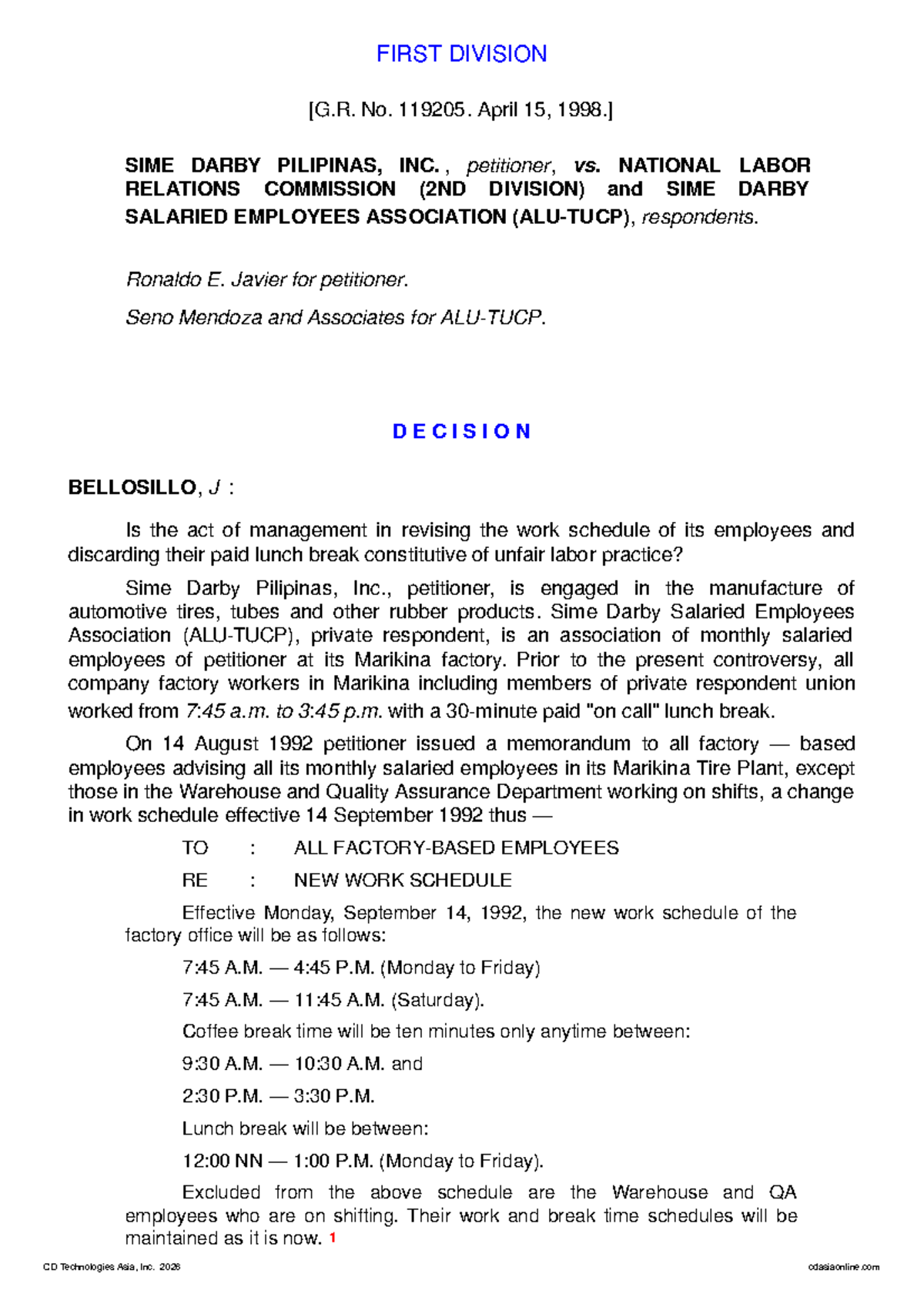 Sime Darby Pilipinas, Inc. v. NLRC: Unfair Labor Practice Case Analysis ...