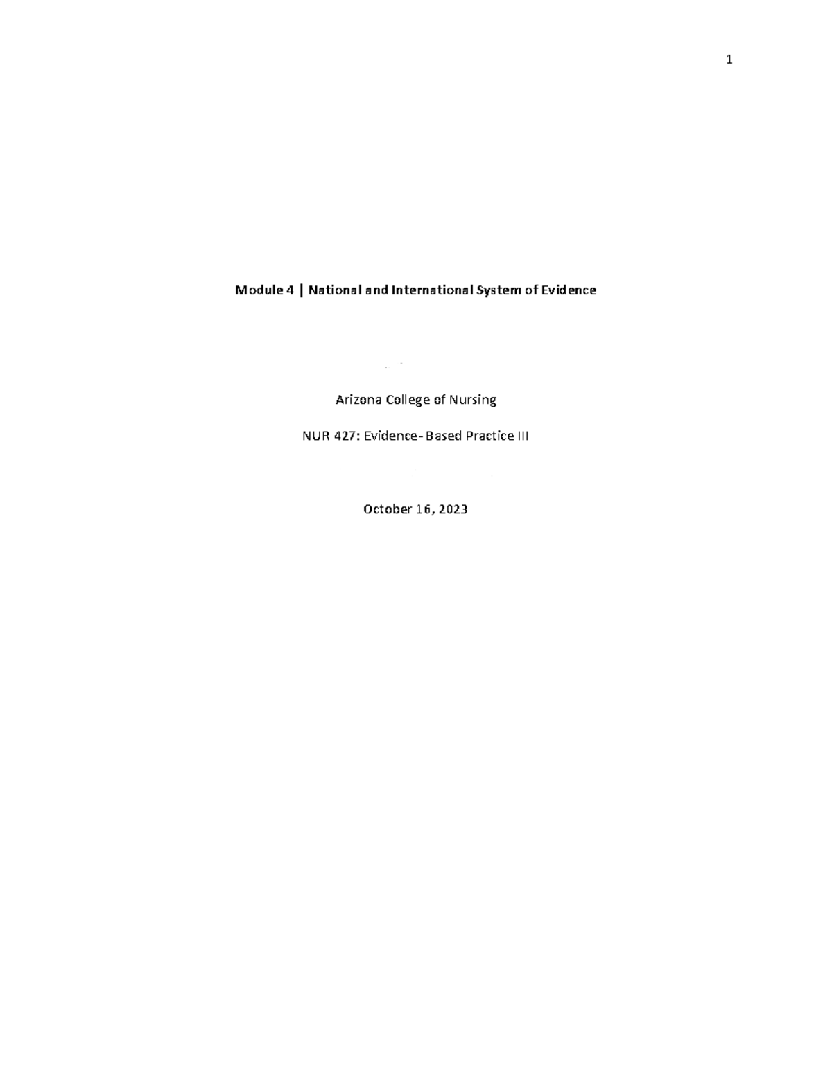 NUR 427: Module 4 - National & Int'l Systems of Evidence Analysis - Studocu