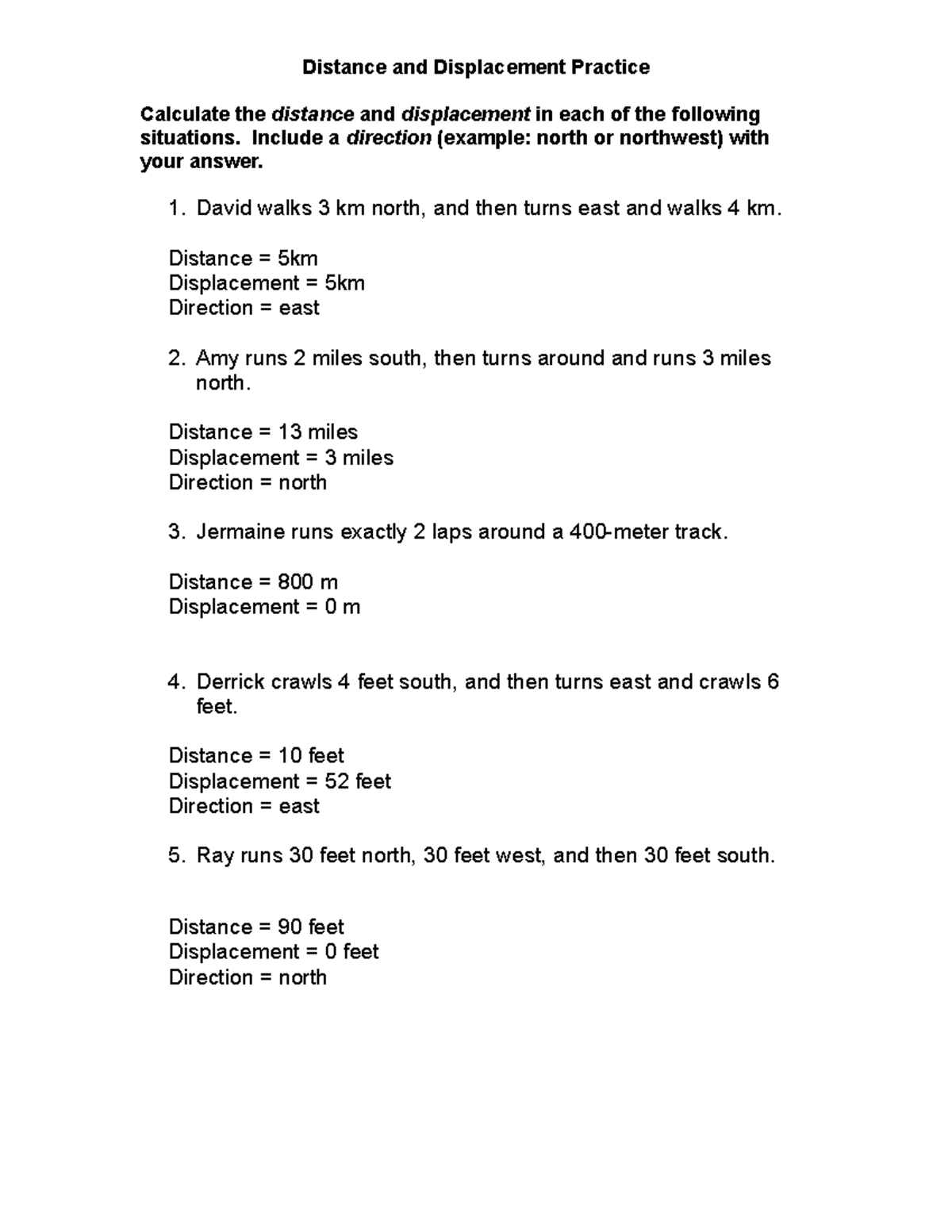 Distance and Displacement Worksheet: Practice Problems - Studocu