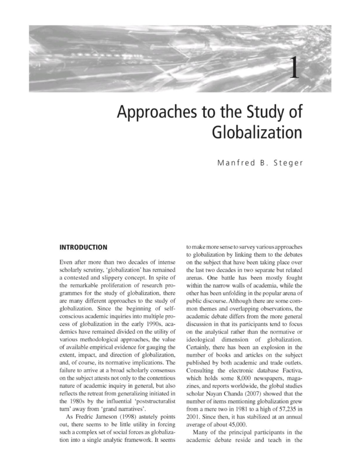 1A Steger: Approaches to the Study of Globalization - Studocu