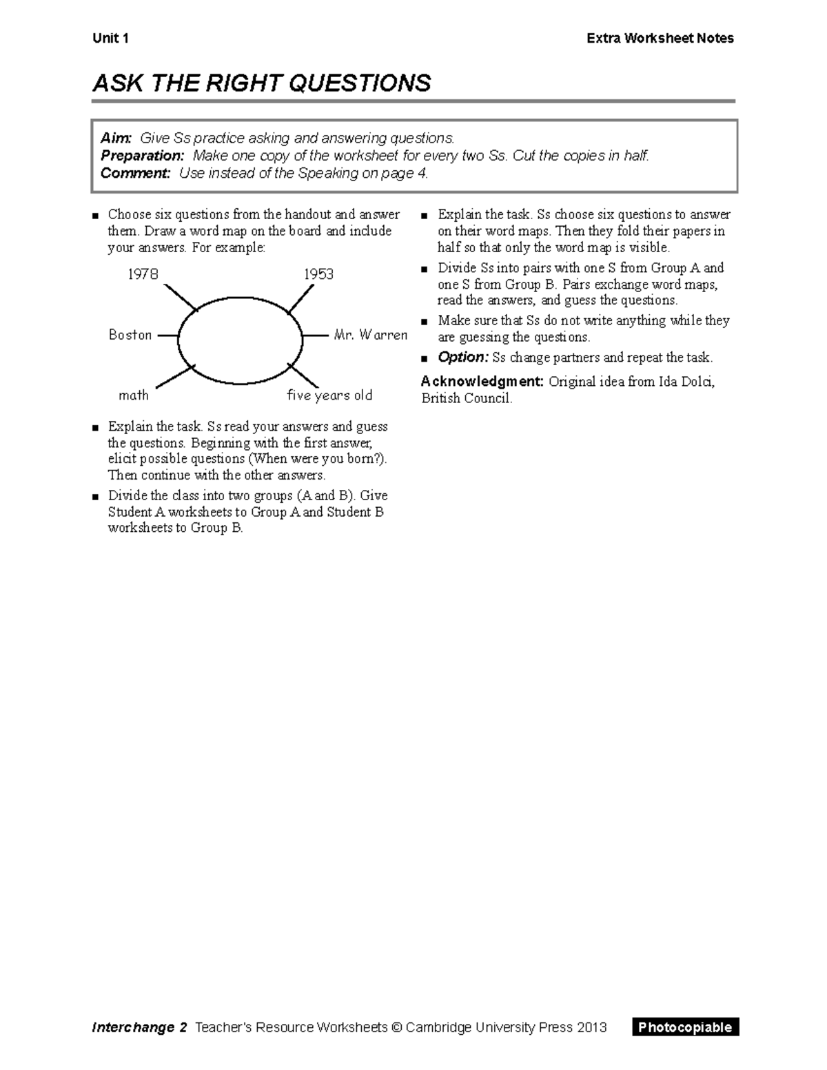 Interchange 2 4th Ed Level 2 Unit 1 Extra Worksheet Guide - Studocu