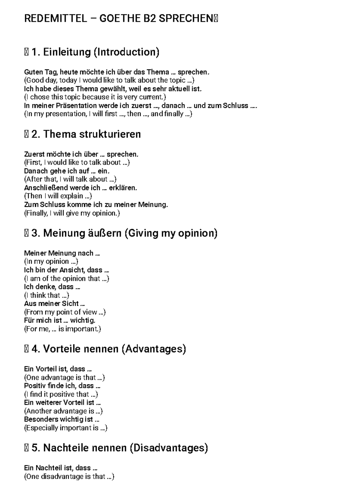 REDEMITTEL – GOETHE B2 SPRECHEN: Präsentationsstruktur und ...