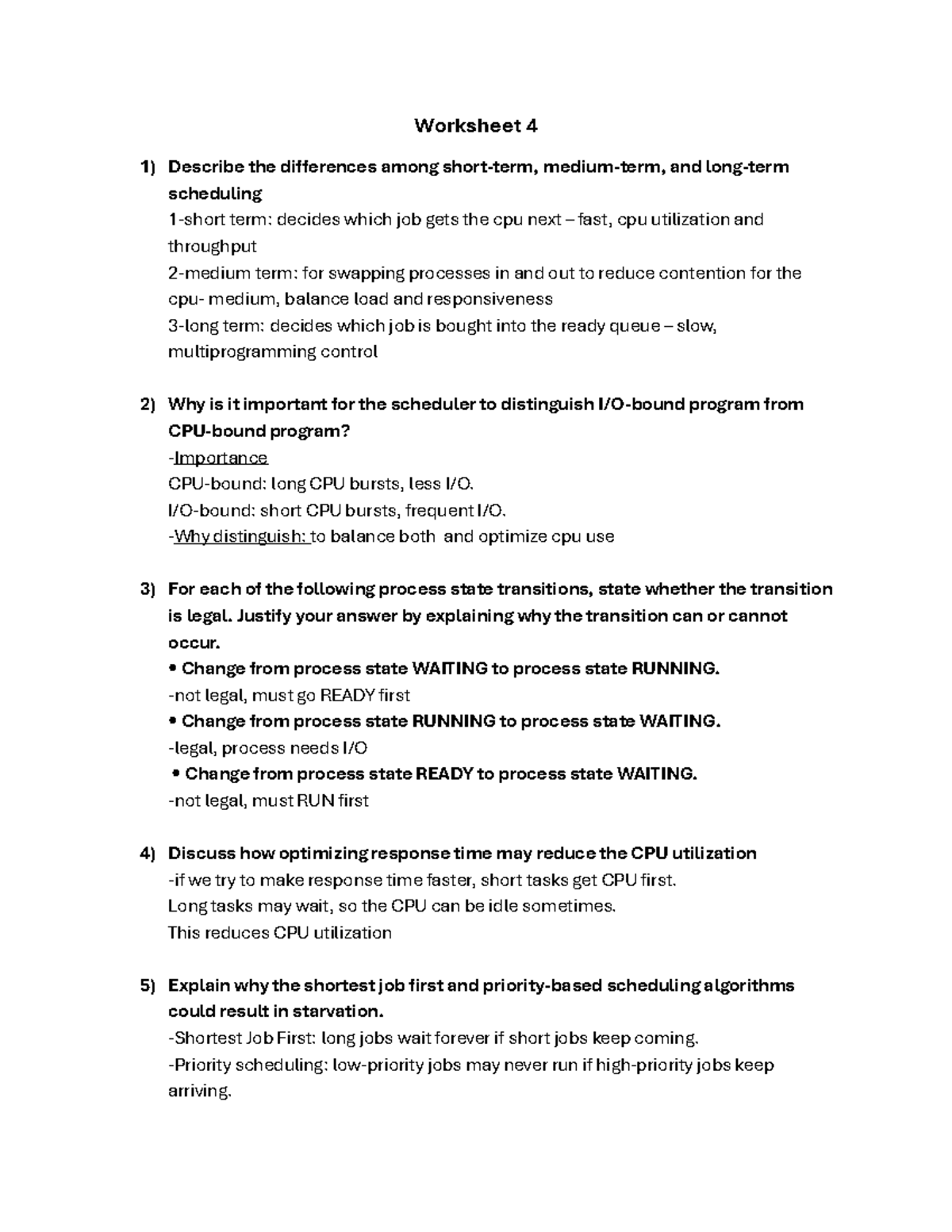 Worksheet 4 - CPU Scheduling Concepts and Process States - Studocu