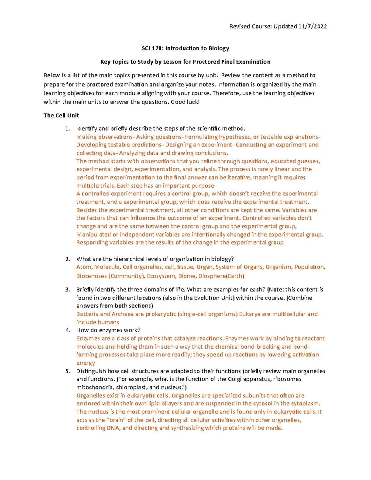 Biology Proctor Exam Study Guide - SCI 120: Introduction to Biology Key ...