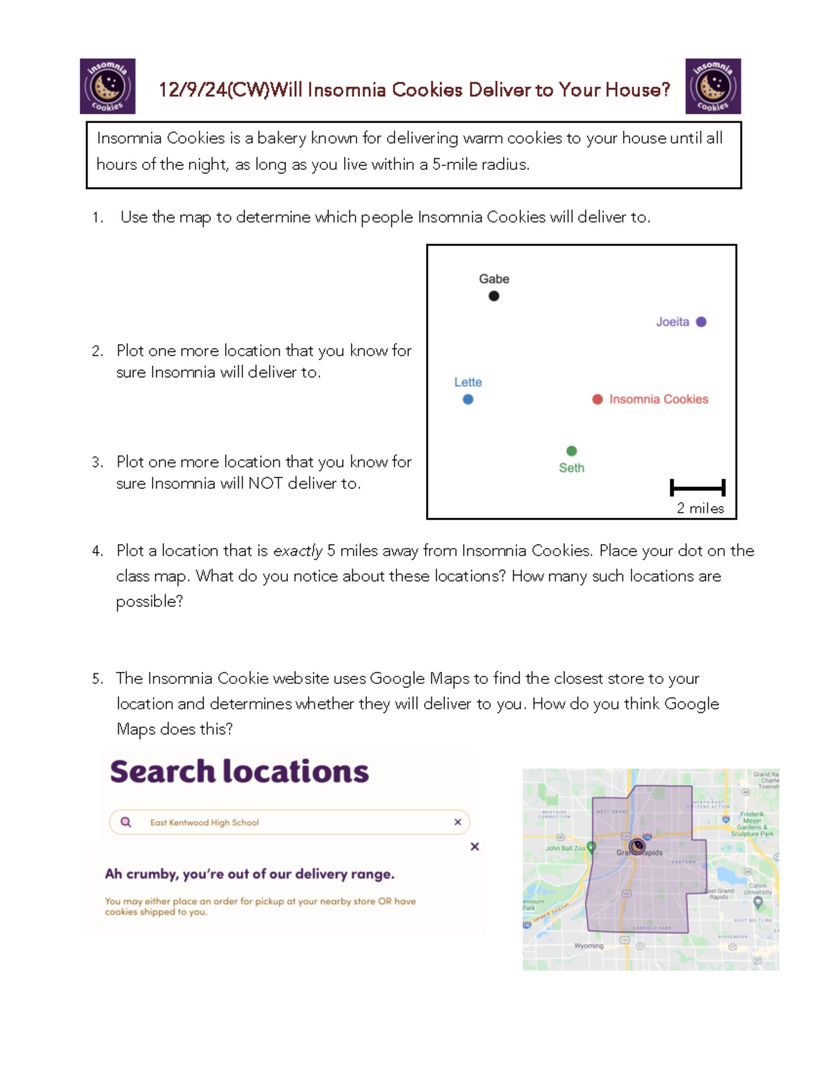 Geometry CW: Insomnia Cookies Delivery and Coordinate Analysis - Studocu