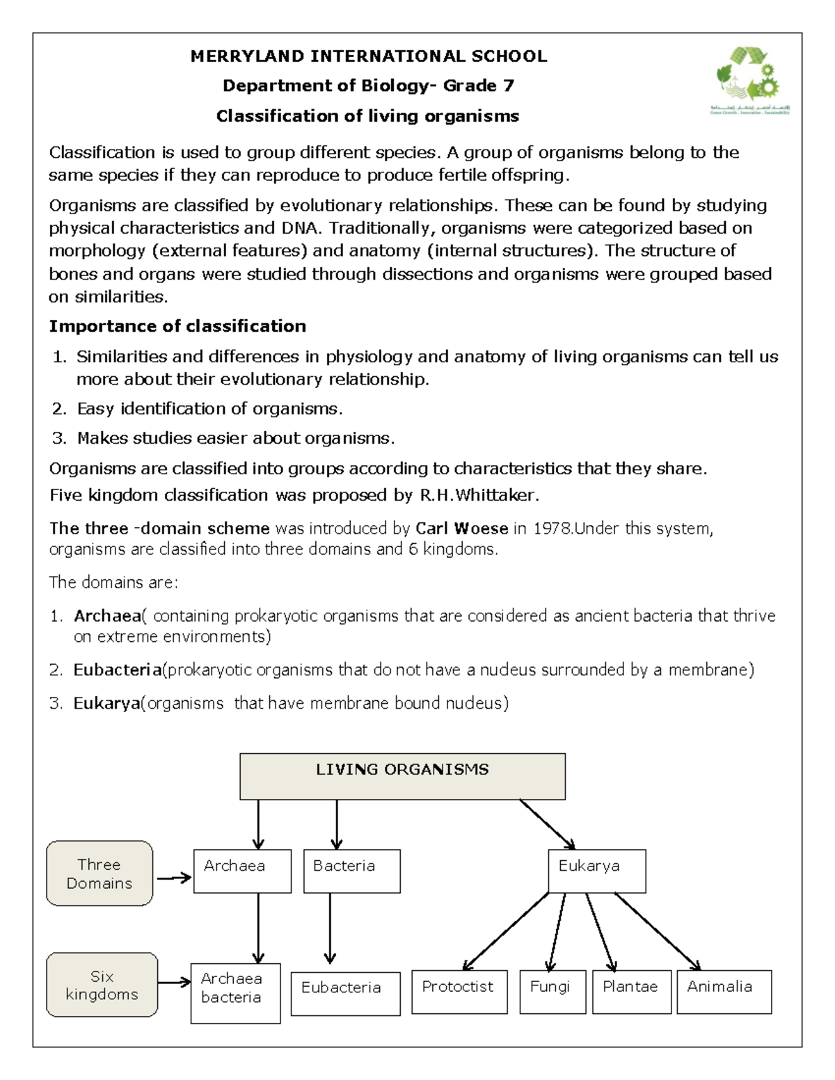 Grade 7 Biology: Classification of Living Organisms Notes - Studocu
