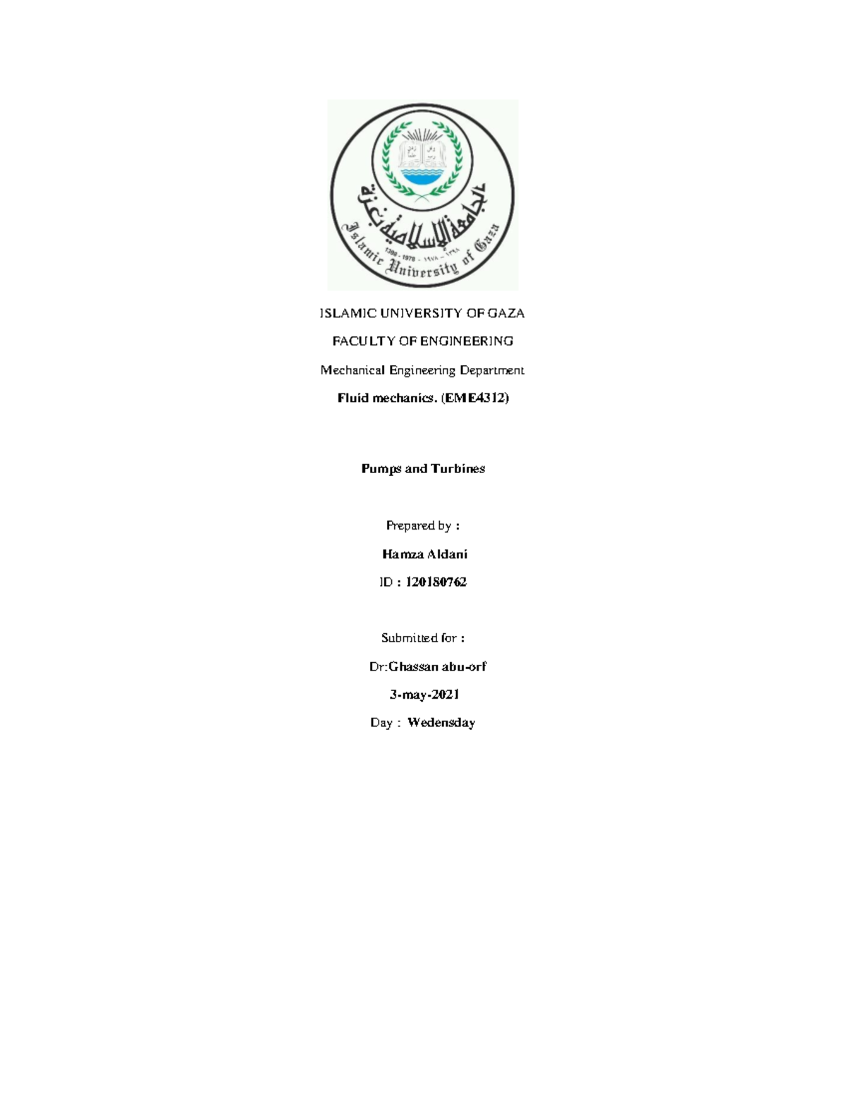 EME4312 Report on Pumps and Turbines in Fluid Mechanics - Studocu
