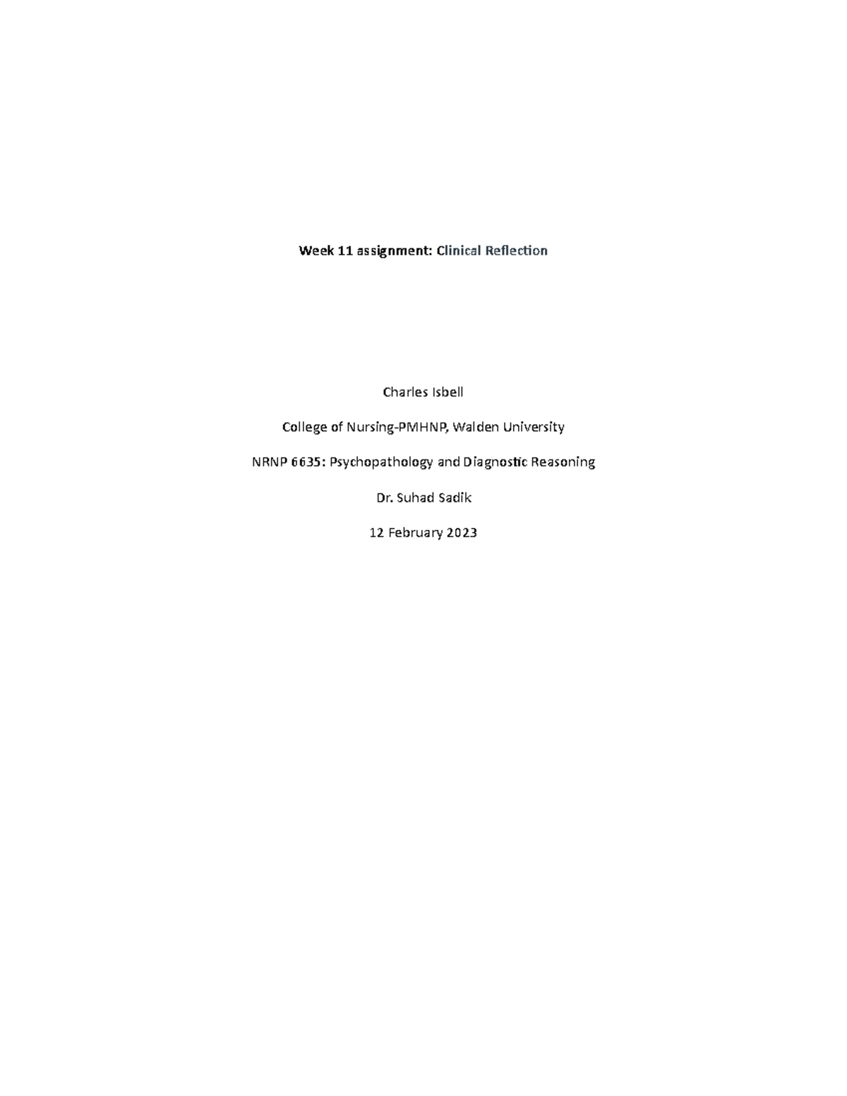 NRNP 6635: WK11 Clinical Reflection on Patient Experiences - Studocu