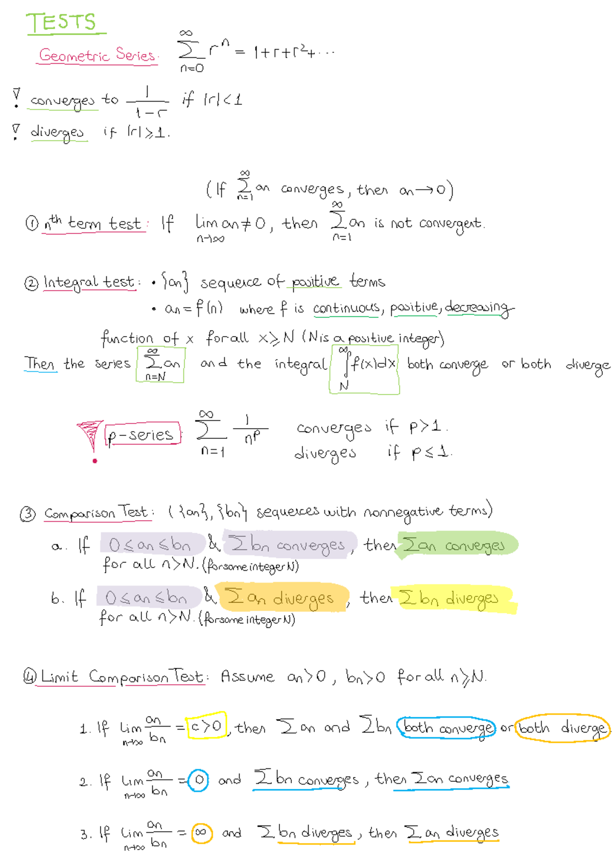 Series Tests - Problem Session - TESTS 8 Geometric Series: 2 rn n It V ...