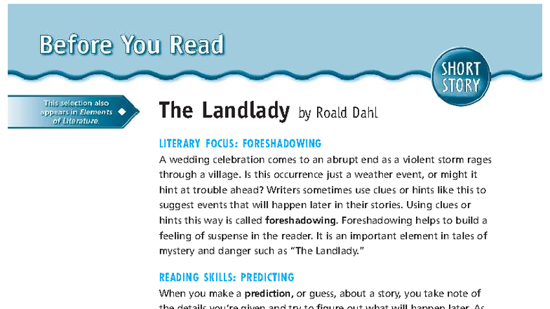 The Landlady (LIT 101) - Analyzing Foreshadowing and Predictions - Studocu