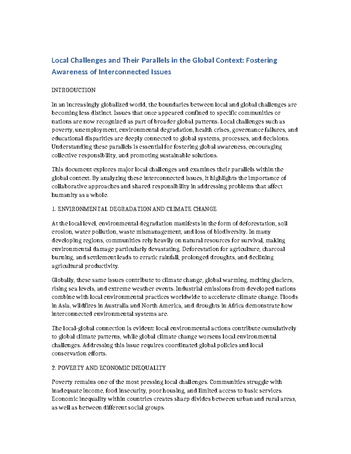 Local Challenges and Global Parallels: Understanding Interconnected ...