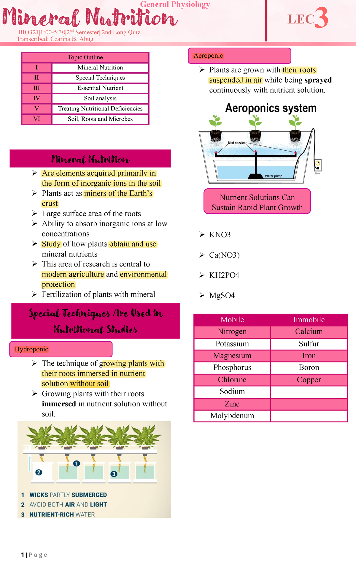 General Physiology 3 Mineral Nutrition LEC 2nd Long Quiz Notes - Studocu
