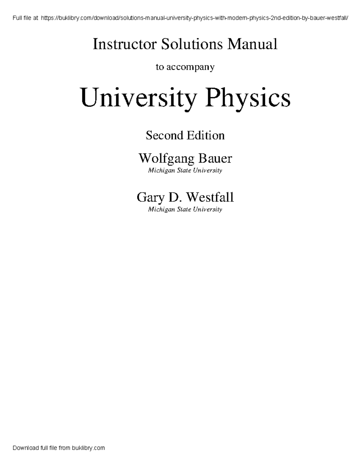 Instructor Solutions Manual for University Physics (2E) by Bauer & Westfall - Studocu