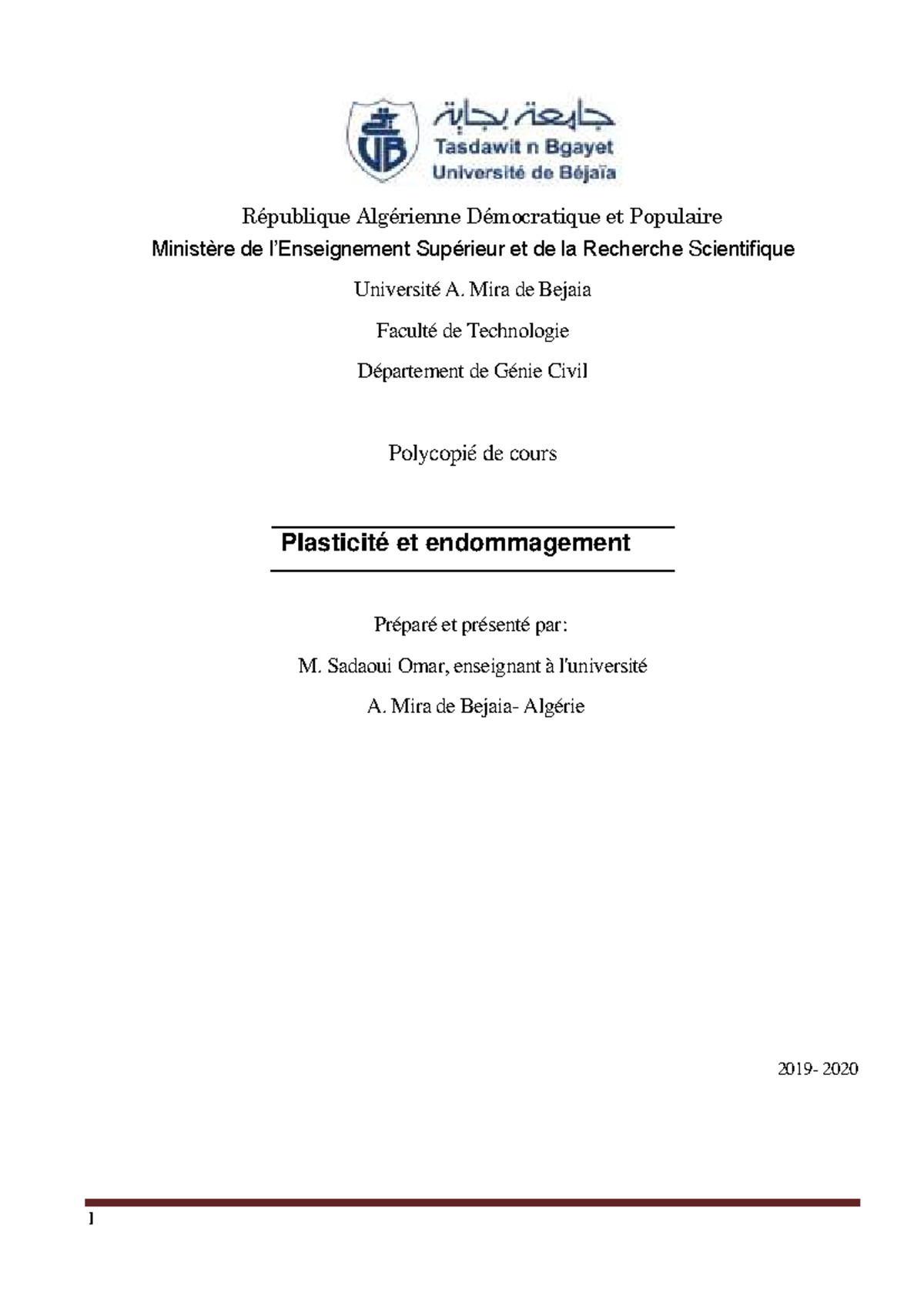 Cours sur la Plasticité et l'Endommagement en Génie Civil (GCE 2020 ...