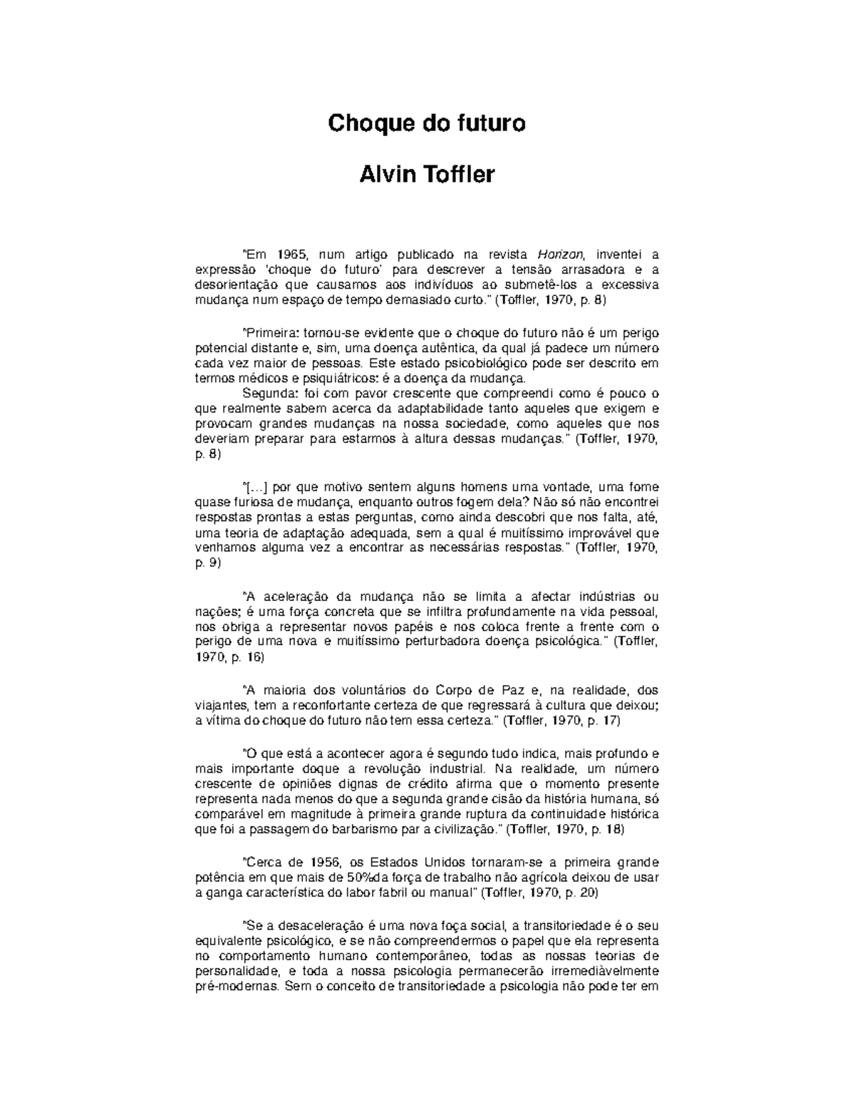 Choque do futuro-alvin toffler - Choque do futuro Alvin Toffler “Em ...