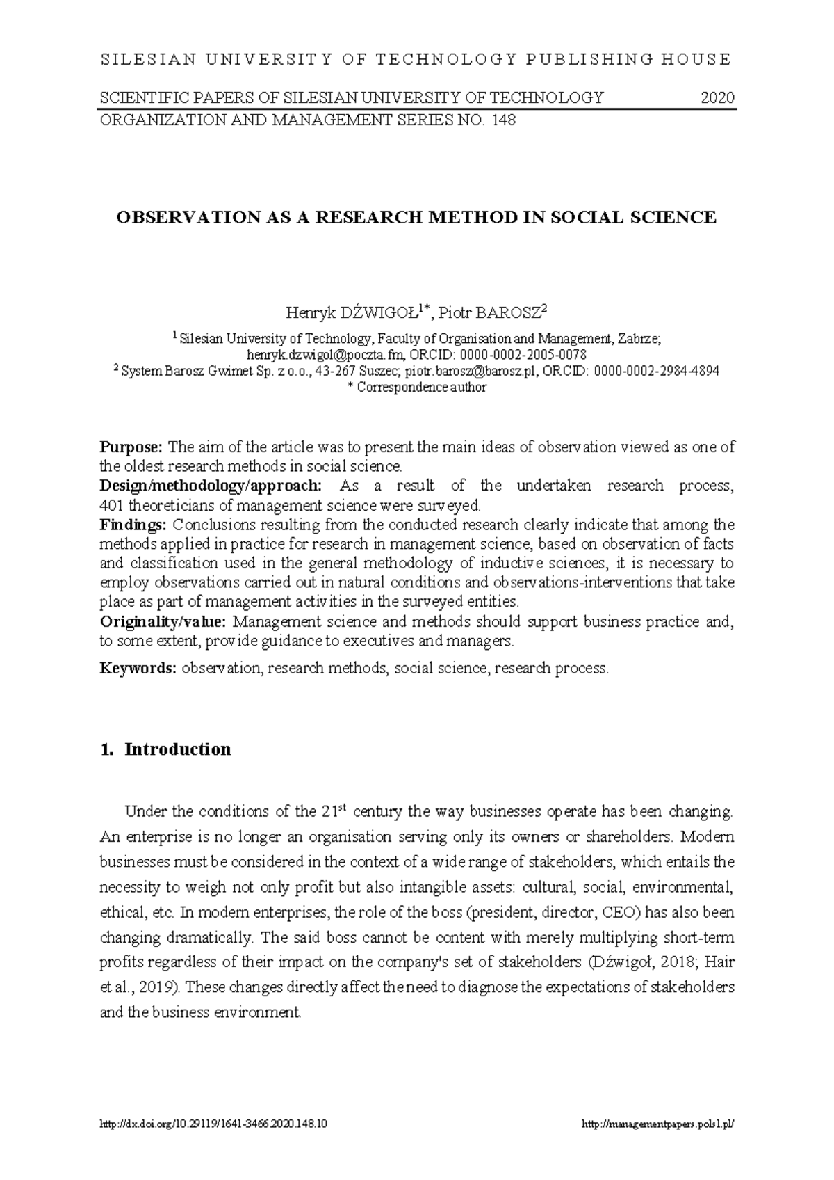 Observation as a Research Method in Social Science - SILESIAN ...